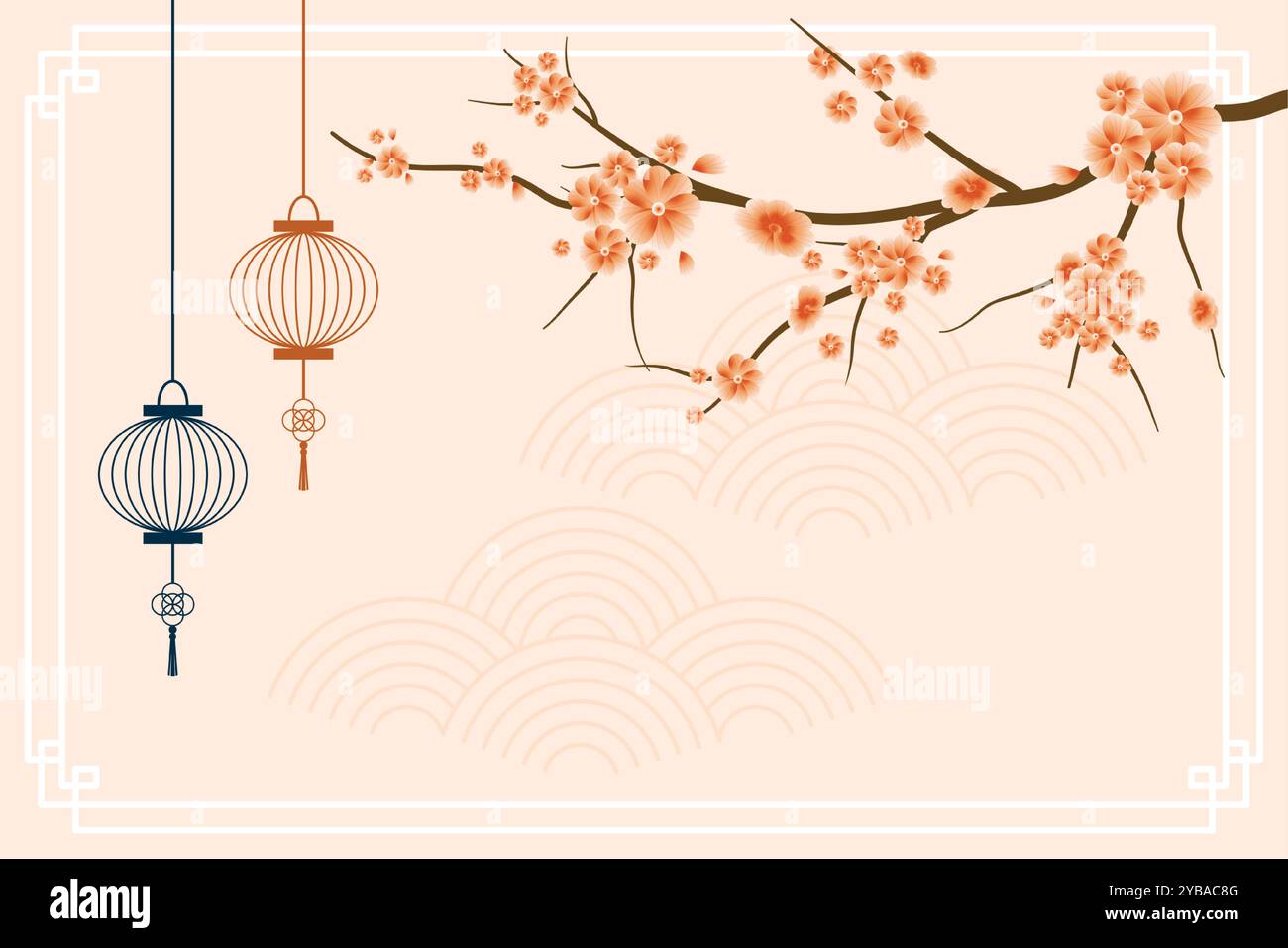 sakura tree with flowers chinese background design Stock Vector Image ...