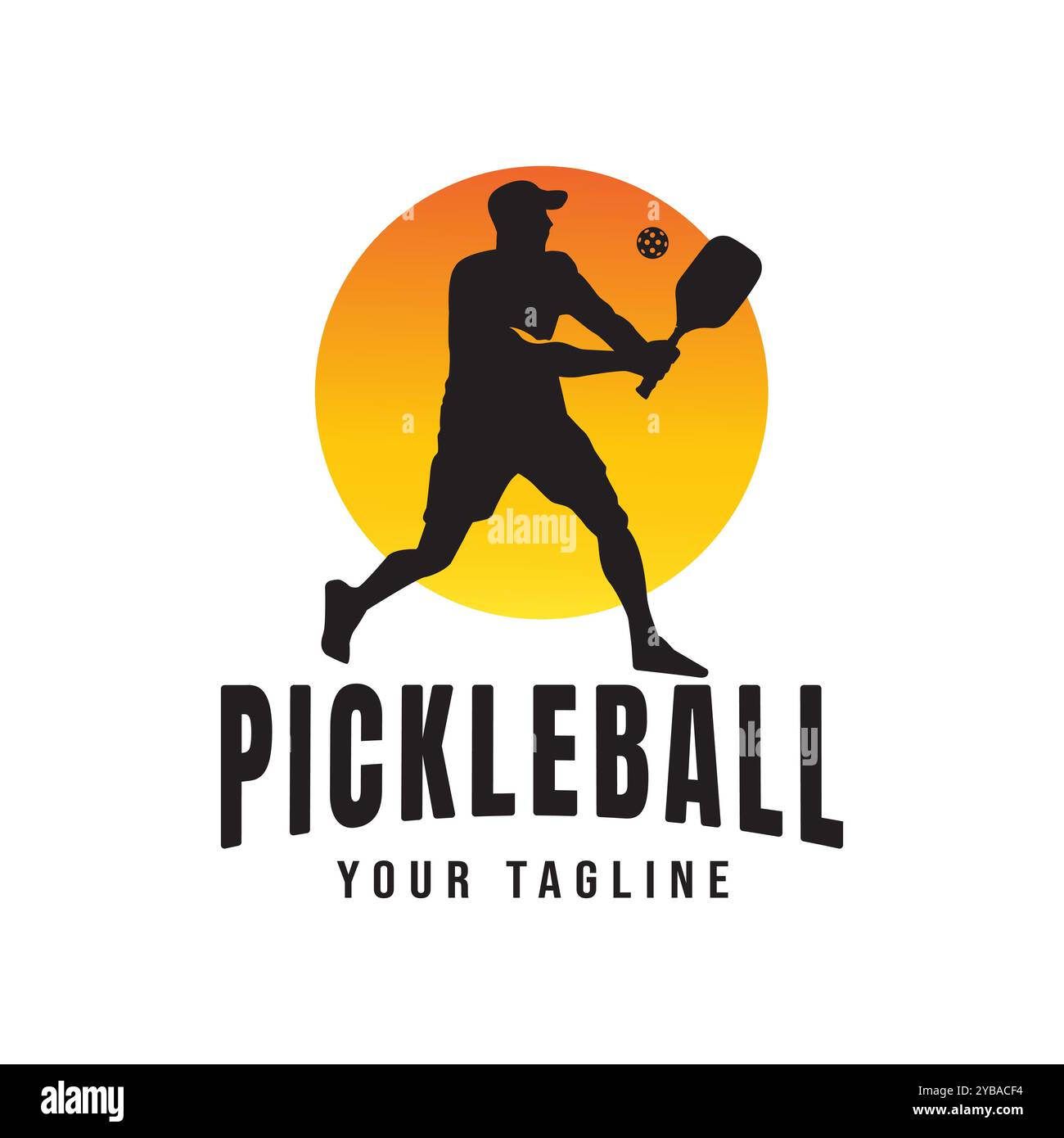 Male Pickle ball Player Design Holding Paddle on Sunset Background ...