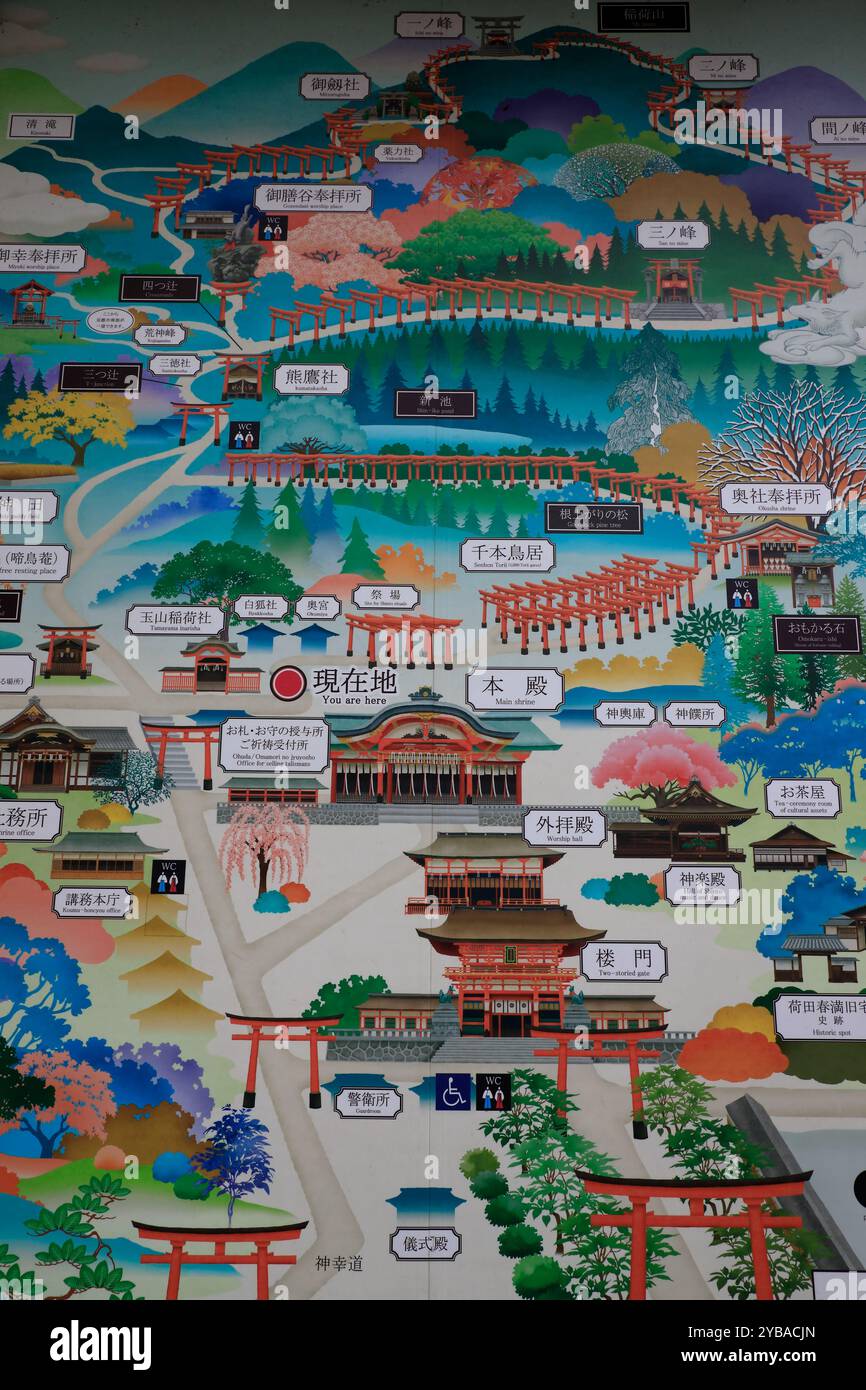 An illustrated map of Fussshimi Inari-taisha shrine.Kyoto,Japan Stock ...