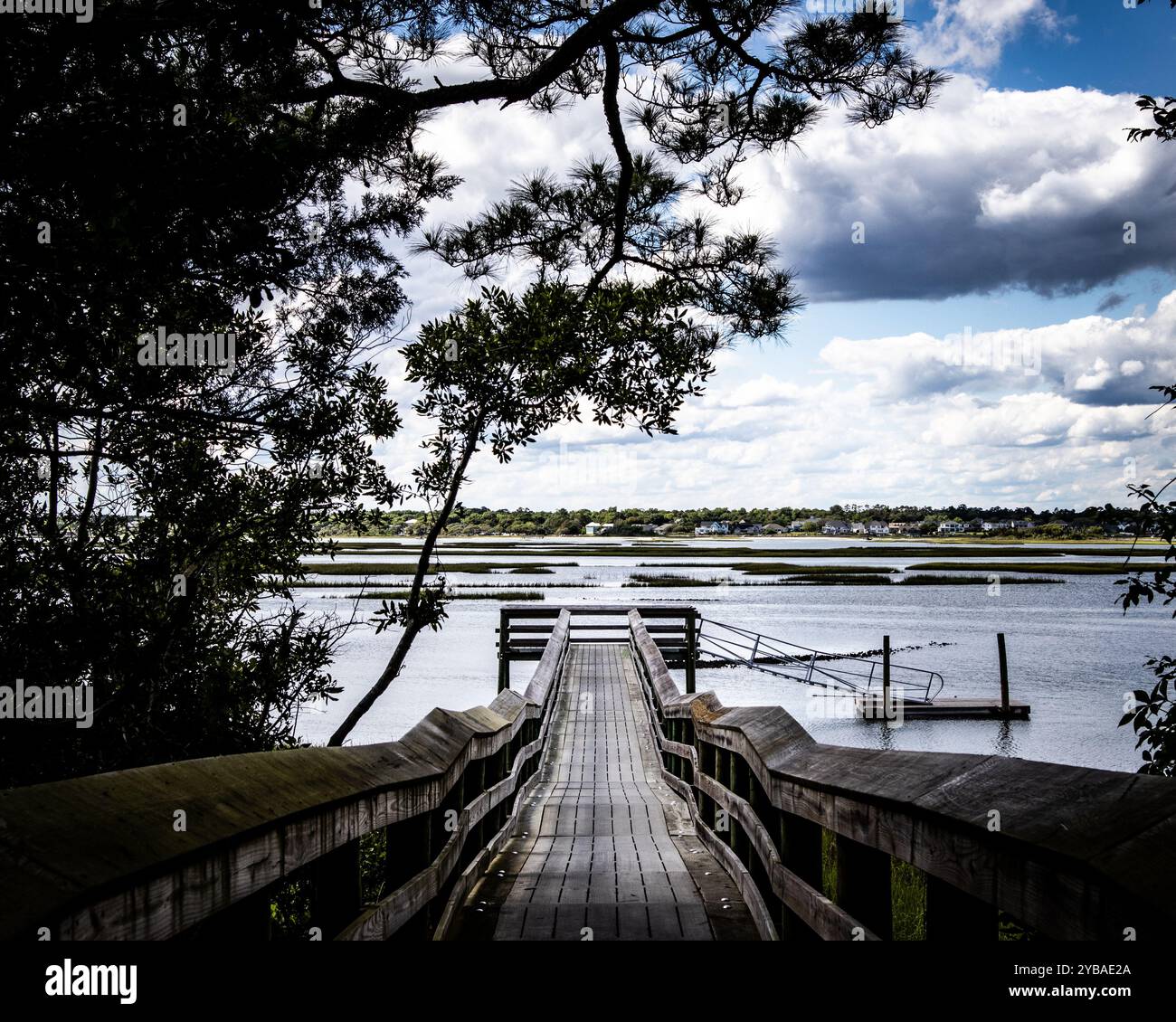 Dock extending into the intracoastal waterway in Emerald Isle, North ...