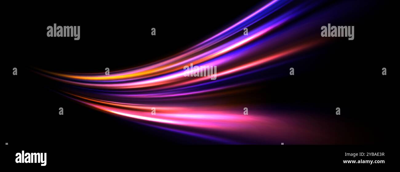 Glowing neon light splash background. Iridescent pink purple speed line ...