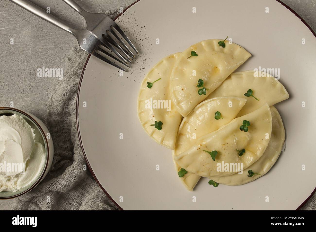 Pierogi, a traditional dish of Polish cuisine, dumplings, top view ...