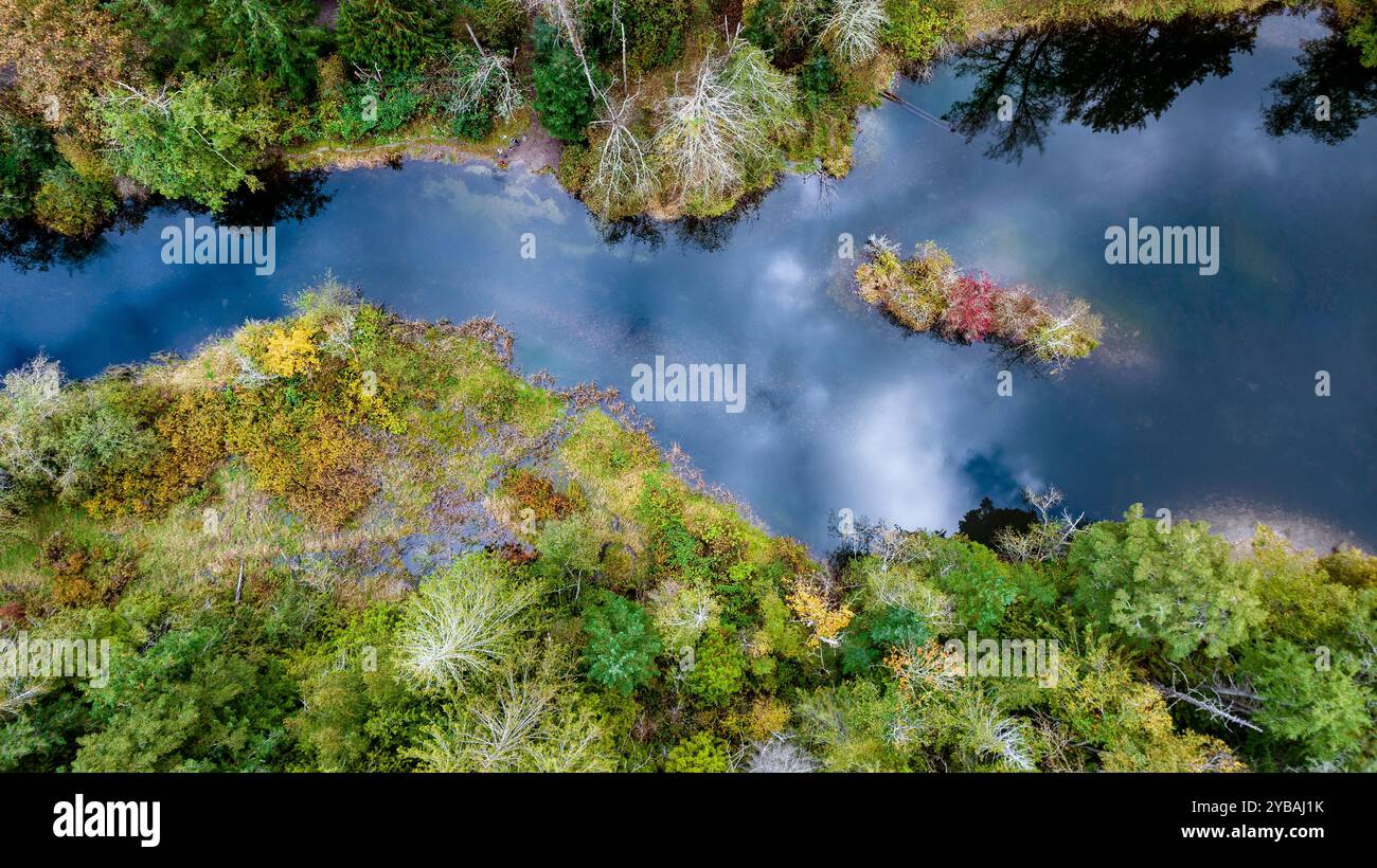 Aerial view of autumn foliage at Whatcom Falls, Bellingham, Washington ...