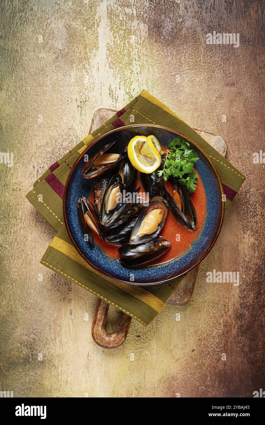 Fra Diavolo mussels, mussels in tomato sauce, Italian dish, on the ...