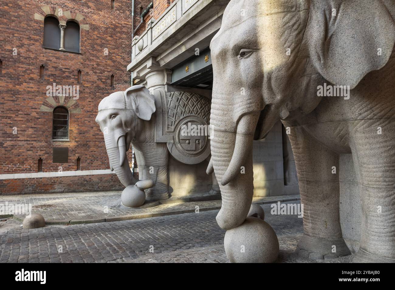 Monumental stone elephants with Indian swastika, elephant gate or ...