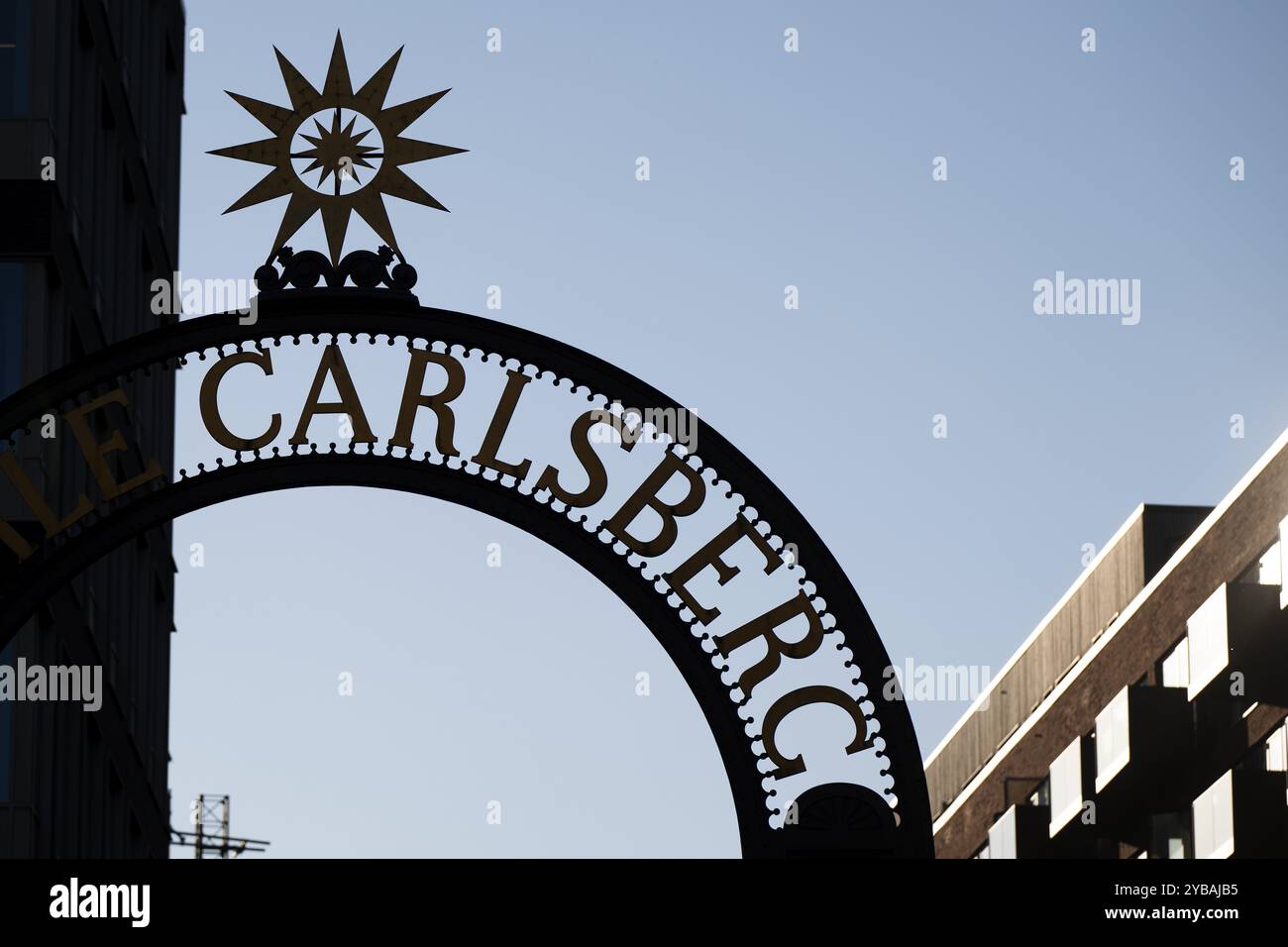 Archway with Carlsberg lettering and sun symbol, Carlsberg district ...