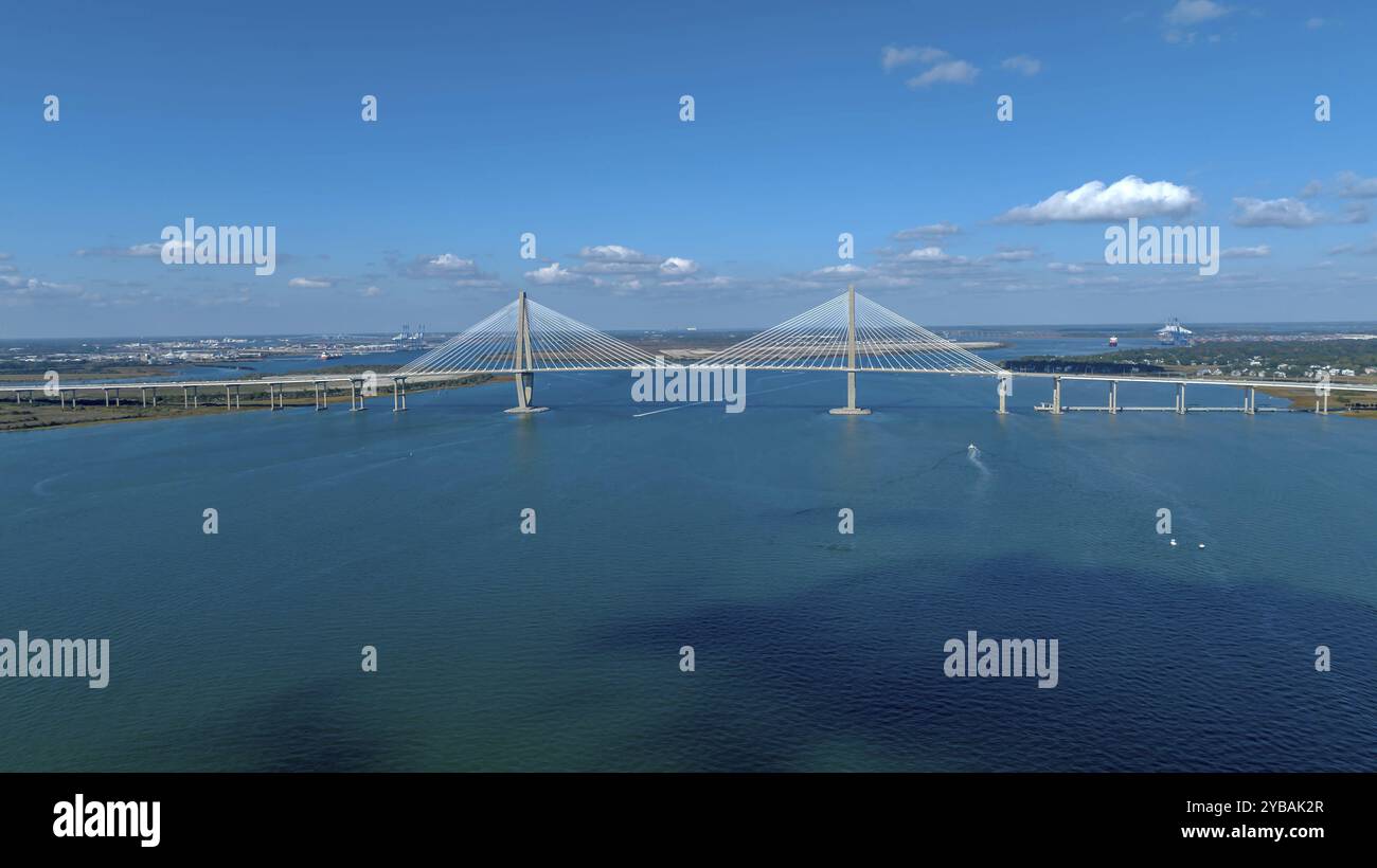 Aerial View of the Arthur Ravenel Jr. Bridge over the Cooper River in ...