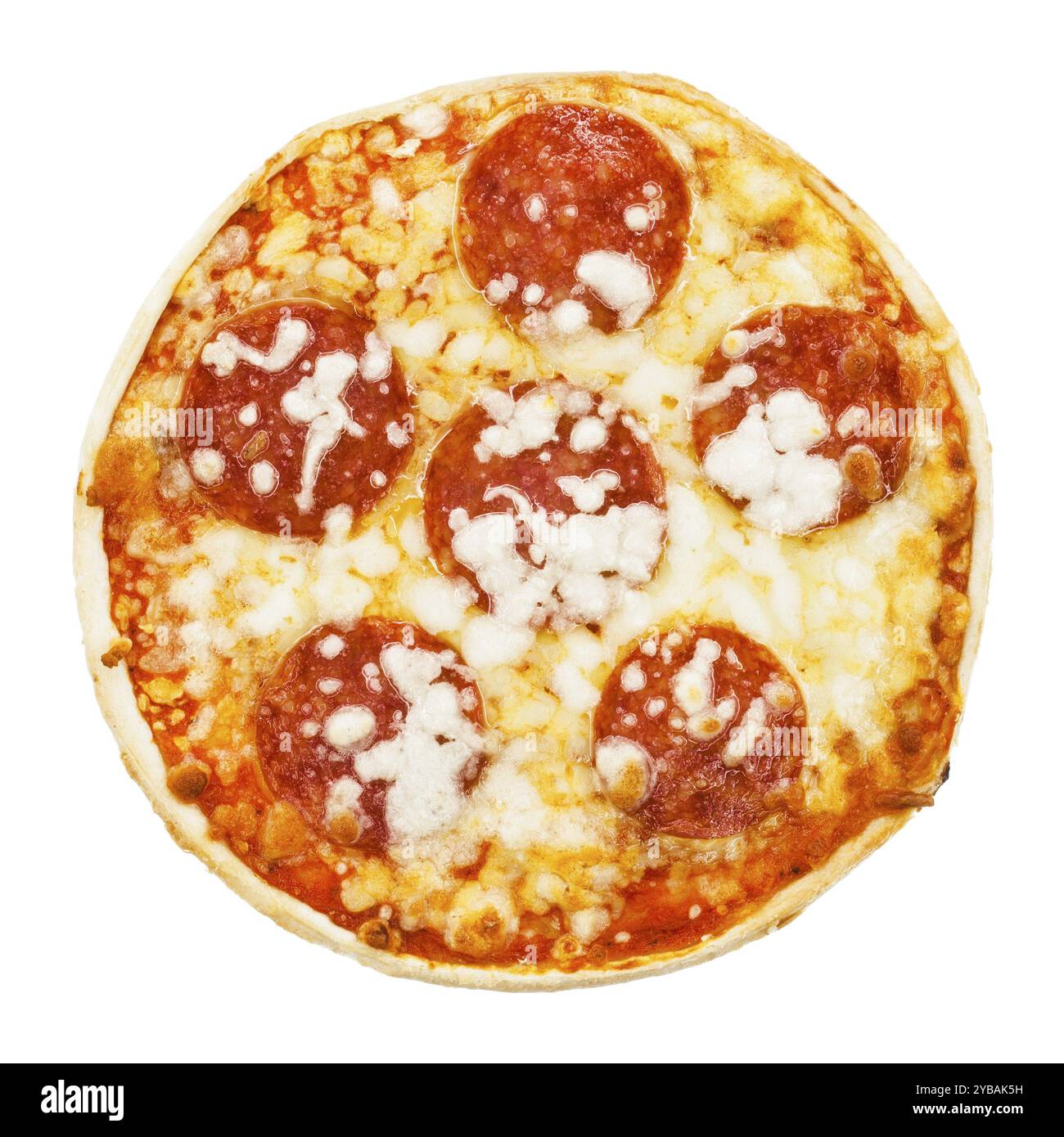 Cheap frozen pizza from the supermarket against a white background ...