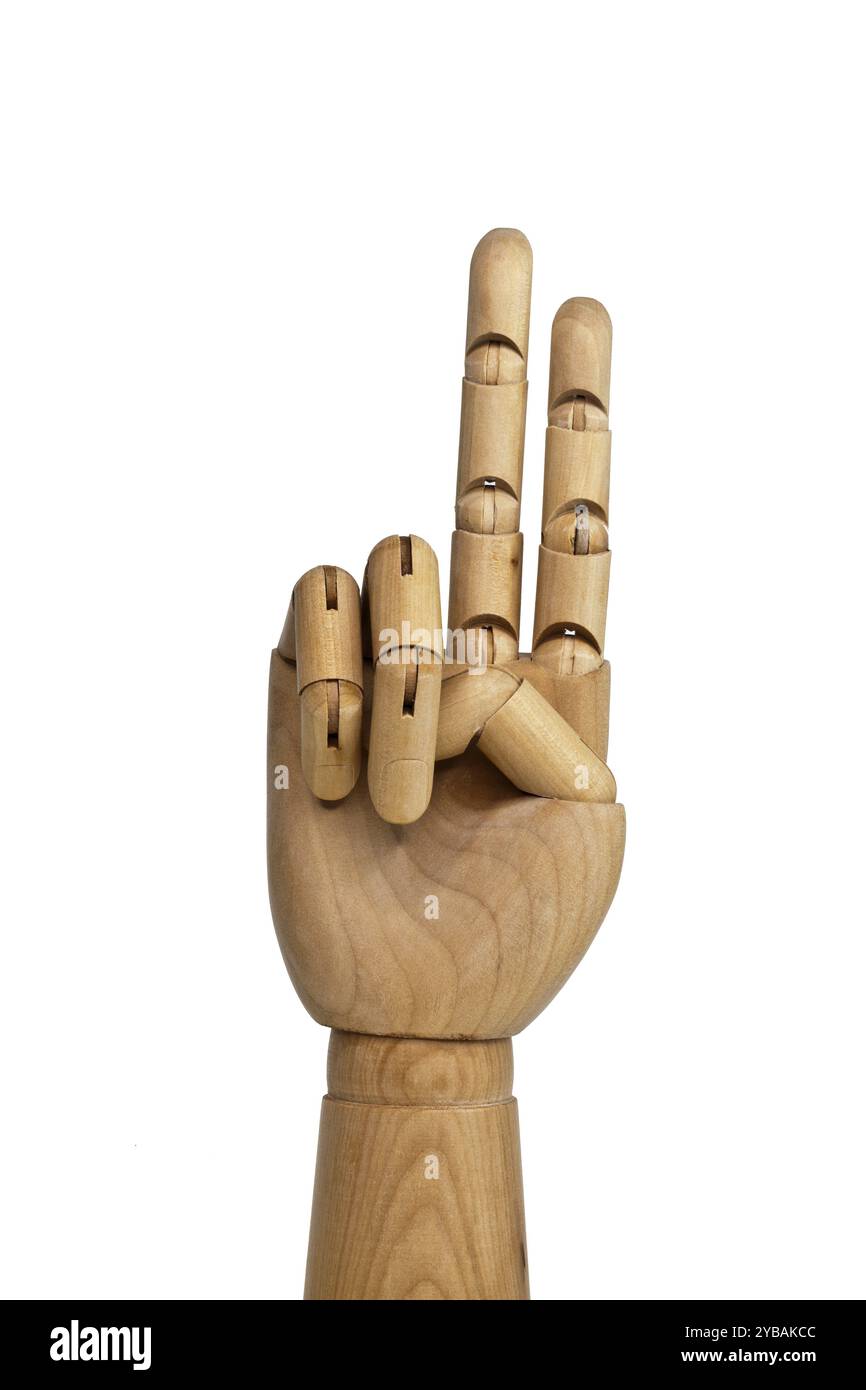 Artificial hand made of wood, in front of a white background Stock ...