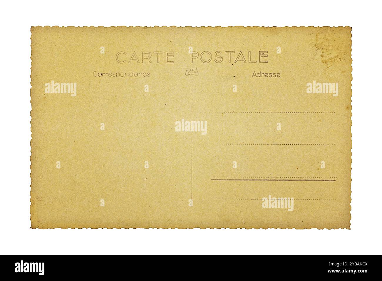 Old and blank back of a French postcard, against a white background ...