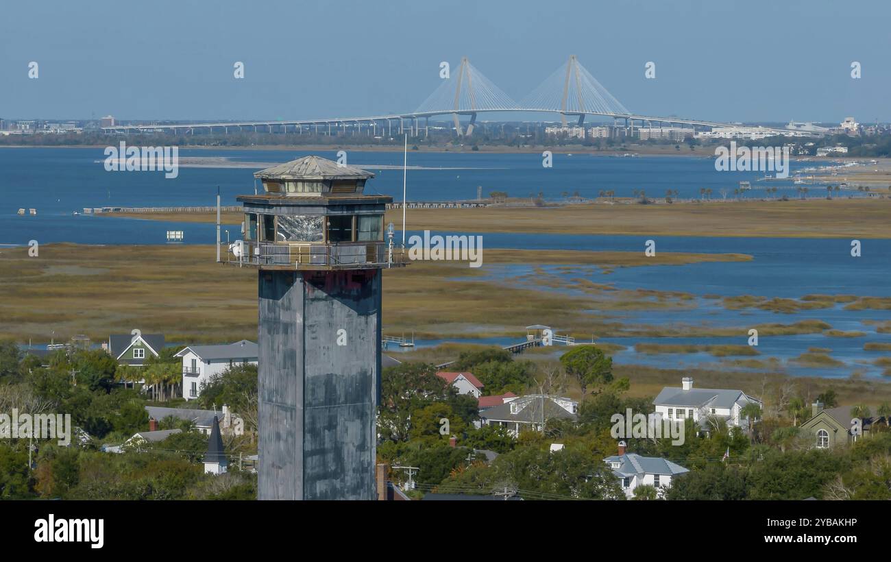 Aerial view of the Charleston Light Lighthouse on Sullivans Island ...