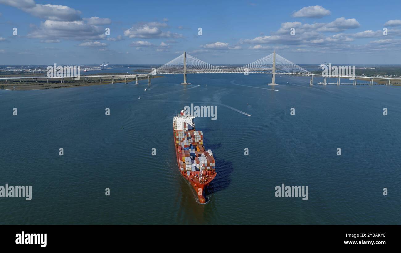 Aerial View of the Arthur Ravenel Jr. Bridge over the Cooper River in ...
