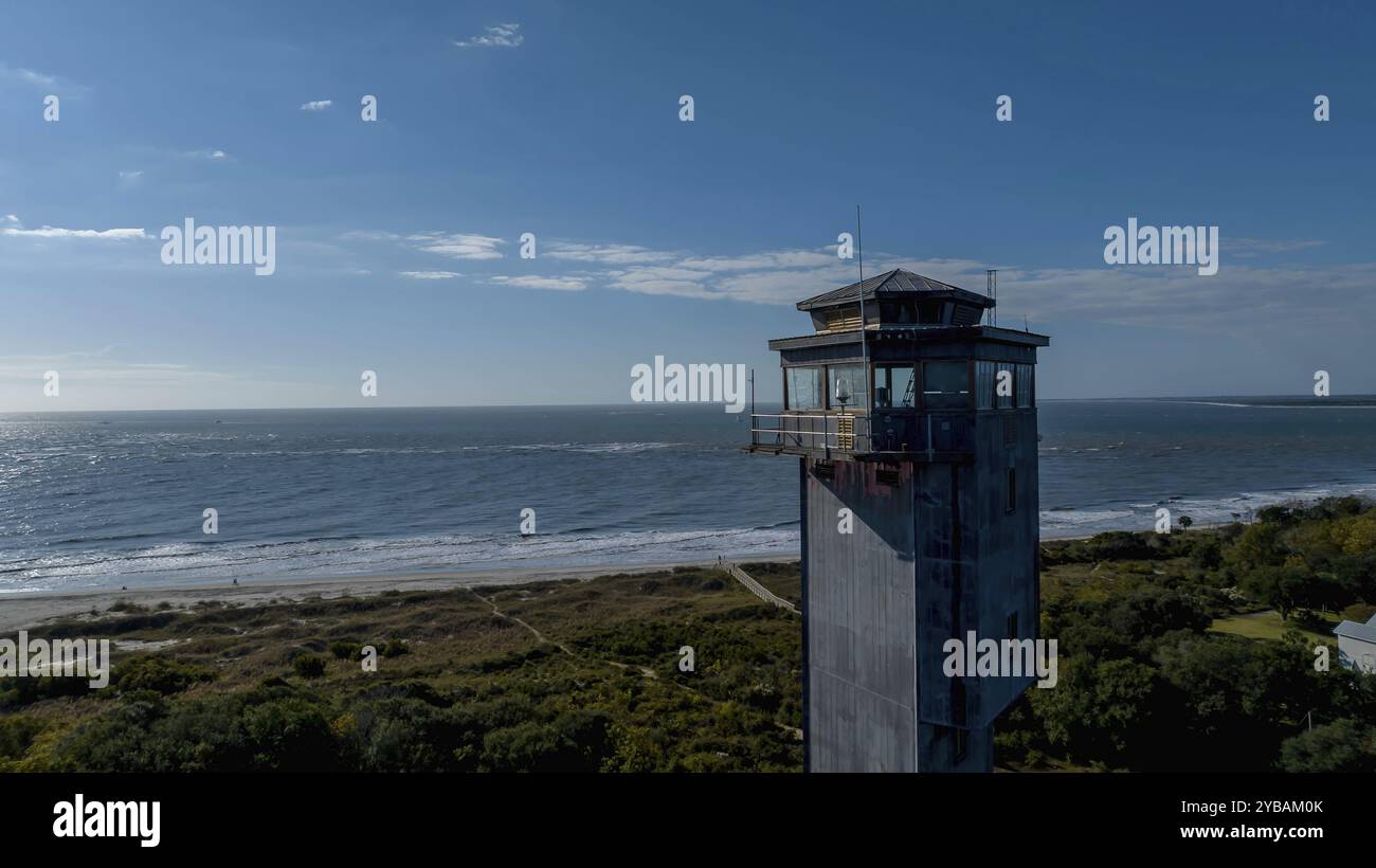 Aerial view of the Charleston Light Lighthouse on Sullivans Island ...