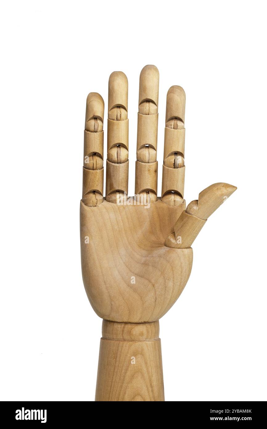 Artificial hand made of wood, in front of a white background Stock ...