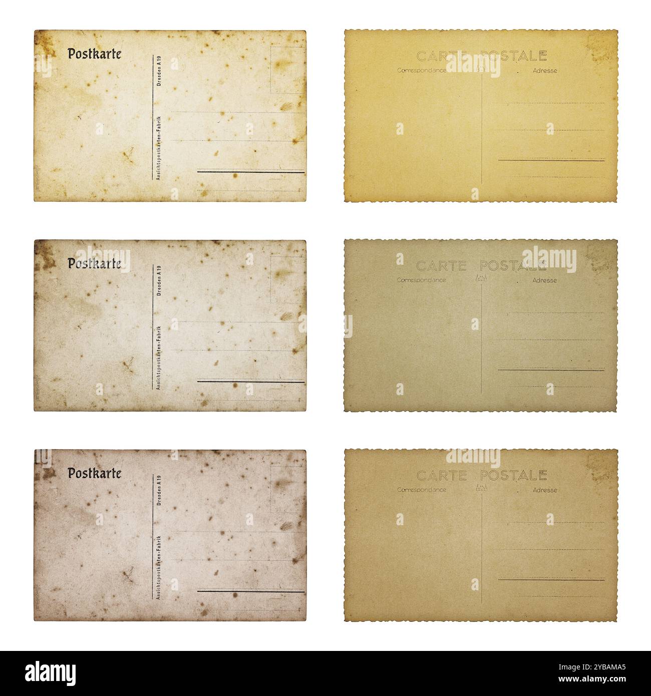 Old and blank postcards from Germany and France, reverse side against a ...