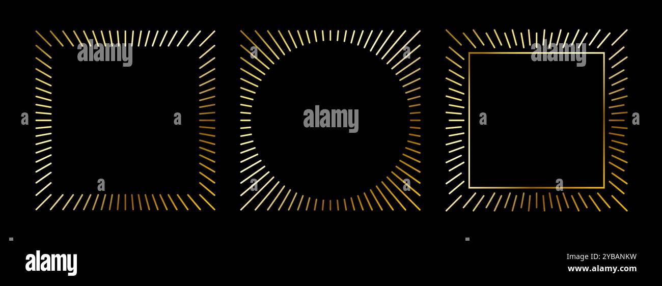 Golden thin frames set. Gold square borders in art deco style. Thin ...