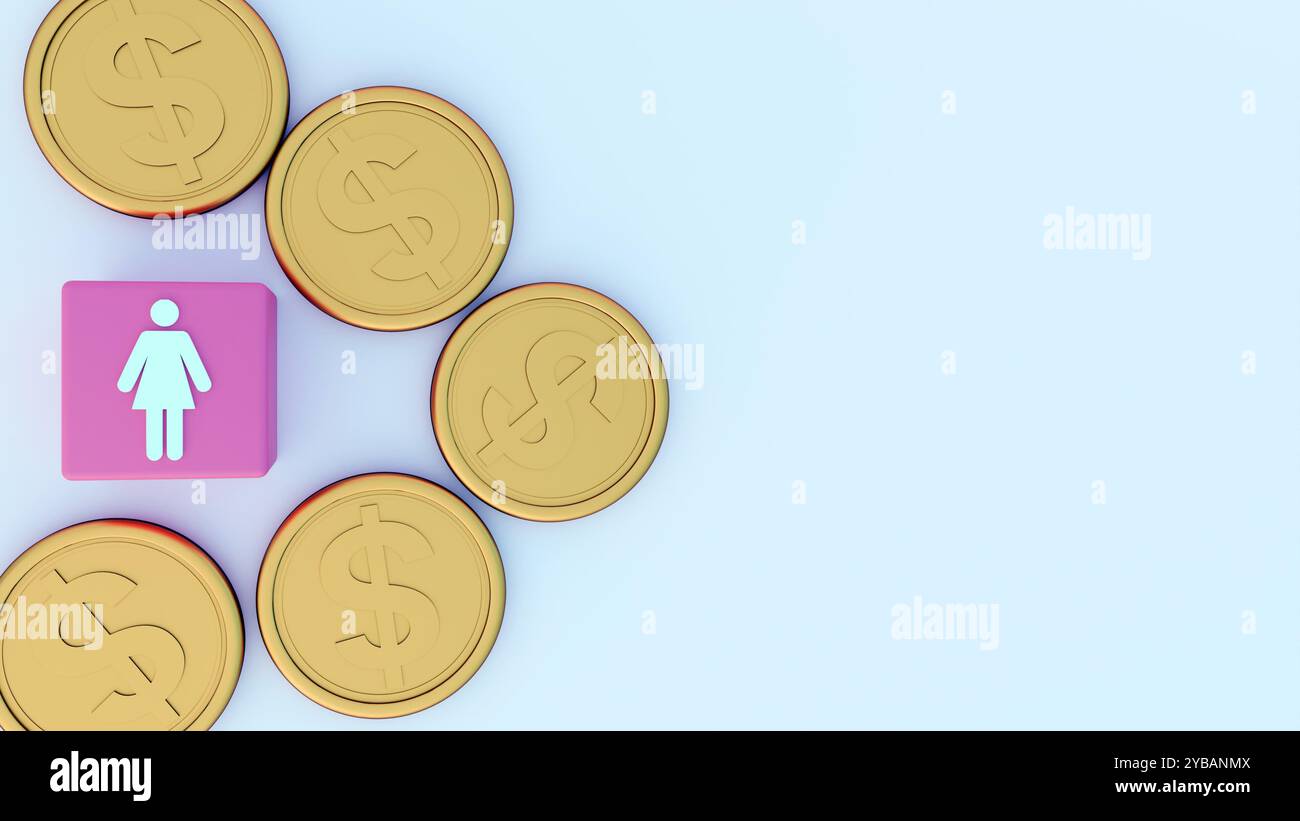 A 3d rendering of pink cube with a white female symbol on top of it ...