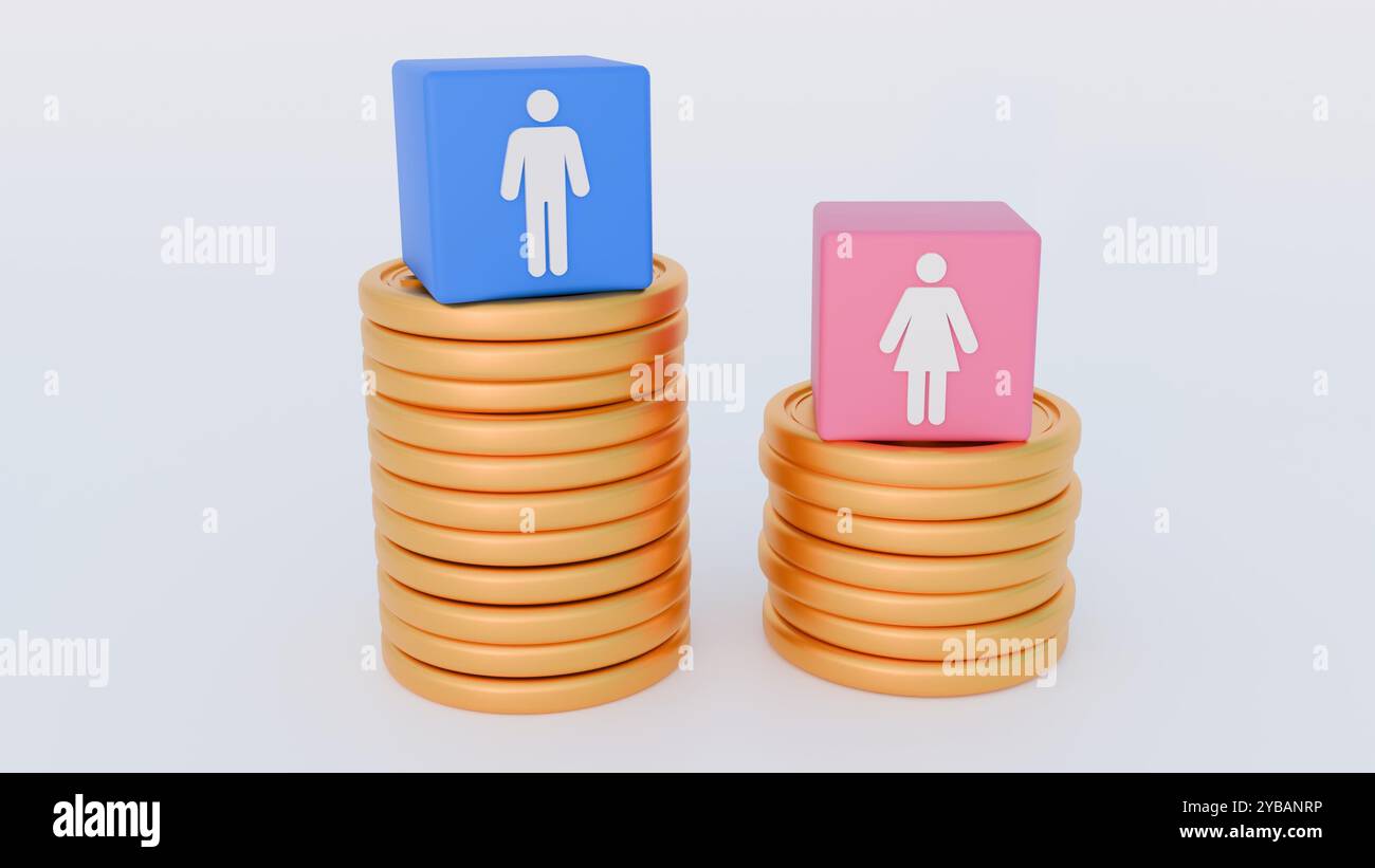 3d rendering of two cubes, one blue with a male symbol and one pink ...