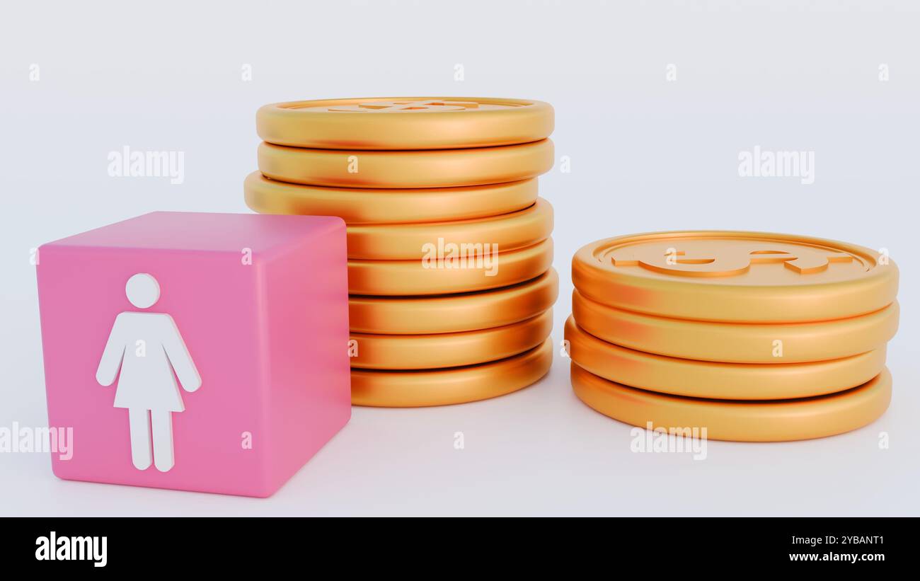 A 3d rendering of pink cube with a white female symbol on top of it ...