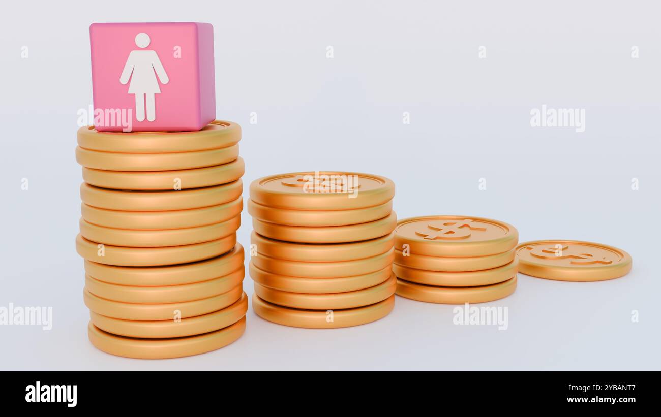 A 3d rendering of pink cube with a white female symbol on top of it ...