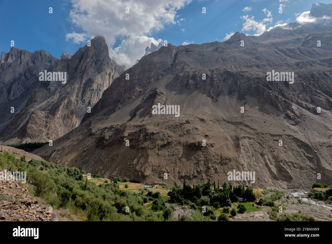 Kanday village and fields in the Hushe Valley, Baltistan, Pakistan ...