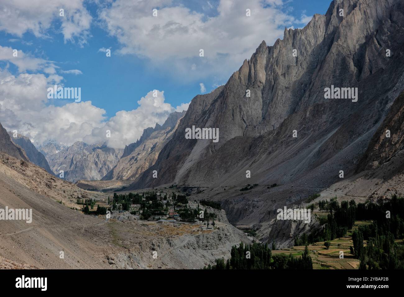 Kanday village and fields in the Hushe Valley, Baltistan, Pakistan ...