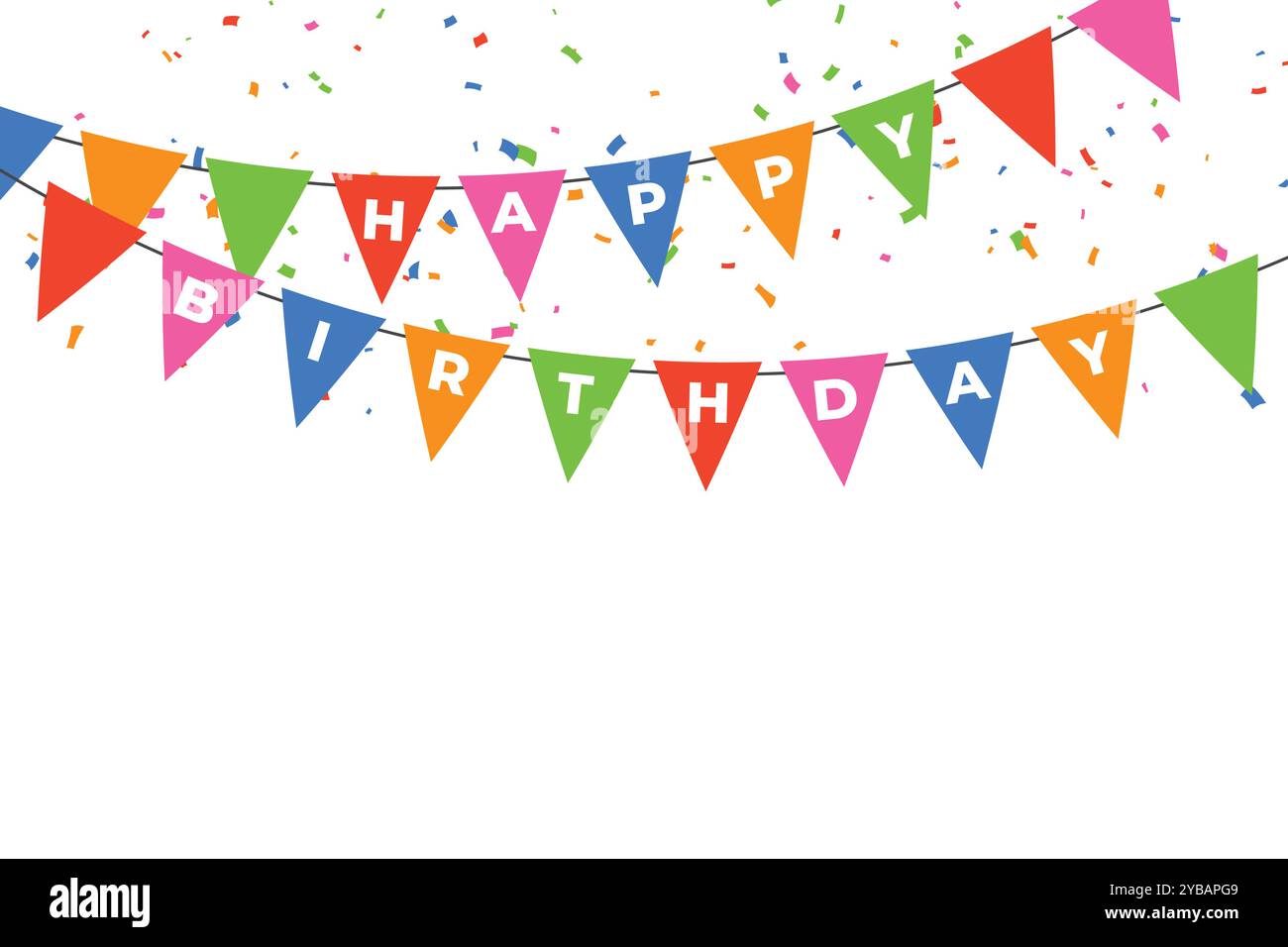 happy birthday flag decoration with falling confetti Stock Vector Image ...