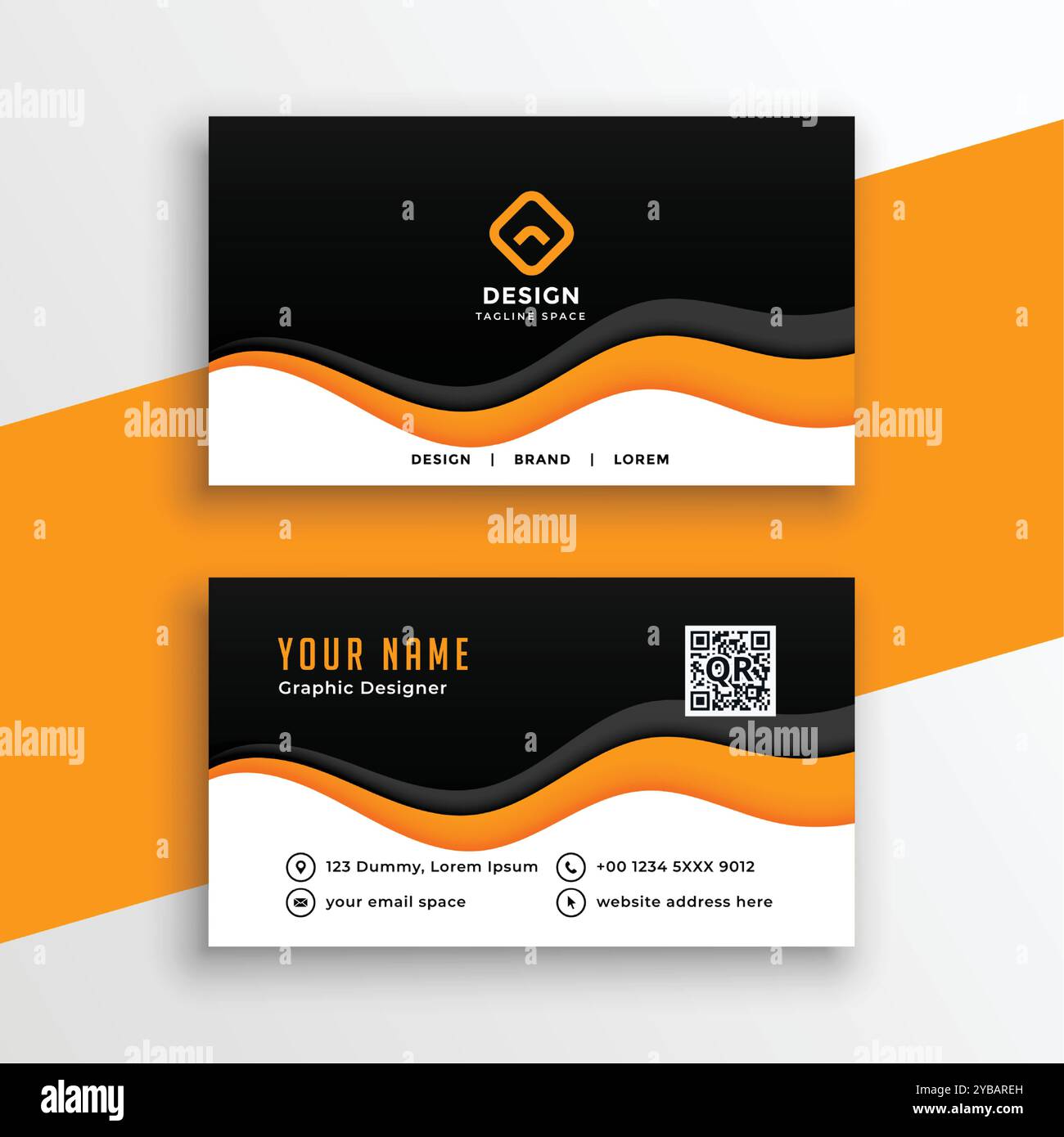 modern business card design with wavy orange yellow abstract shapes ...