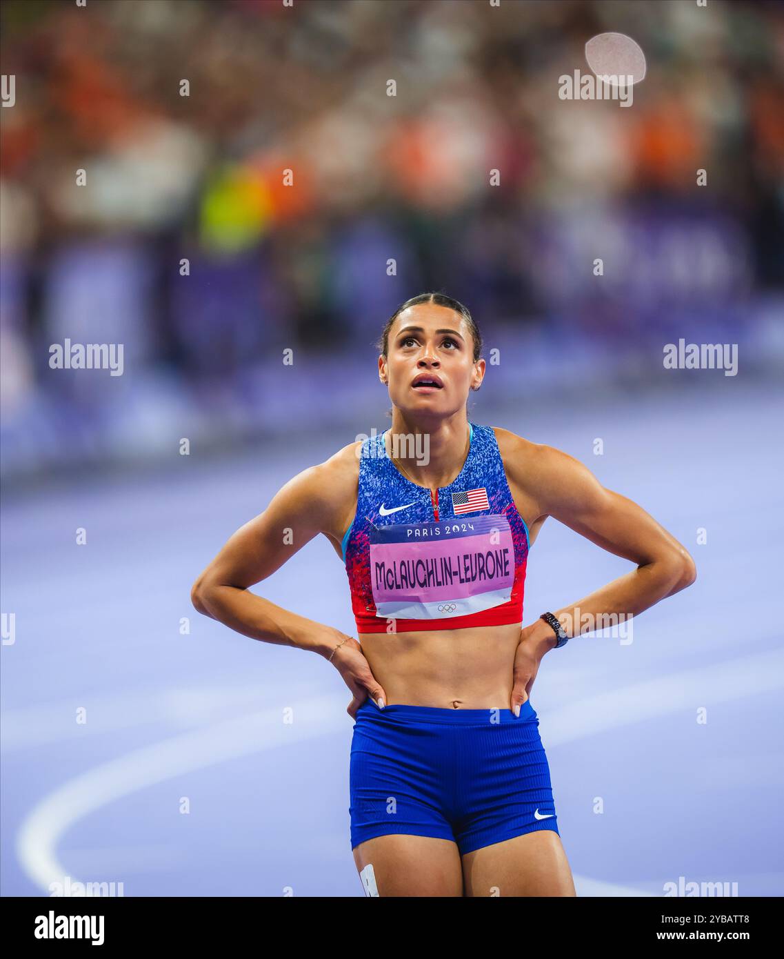 Sydney McLaughlin participating in the 400 meters hurdles at the Paris ...
