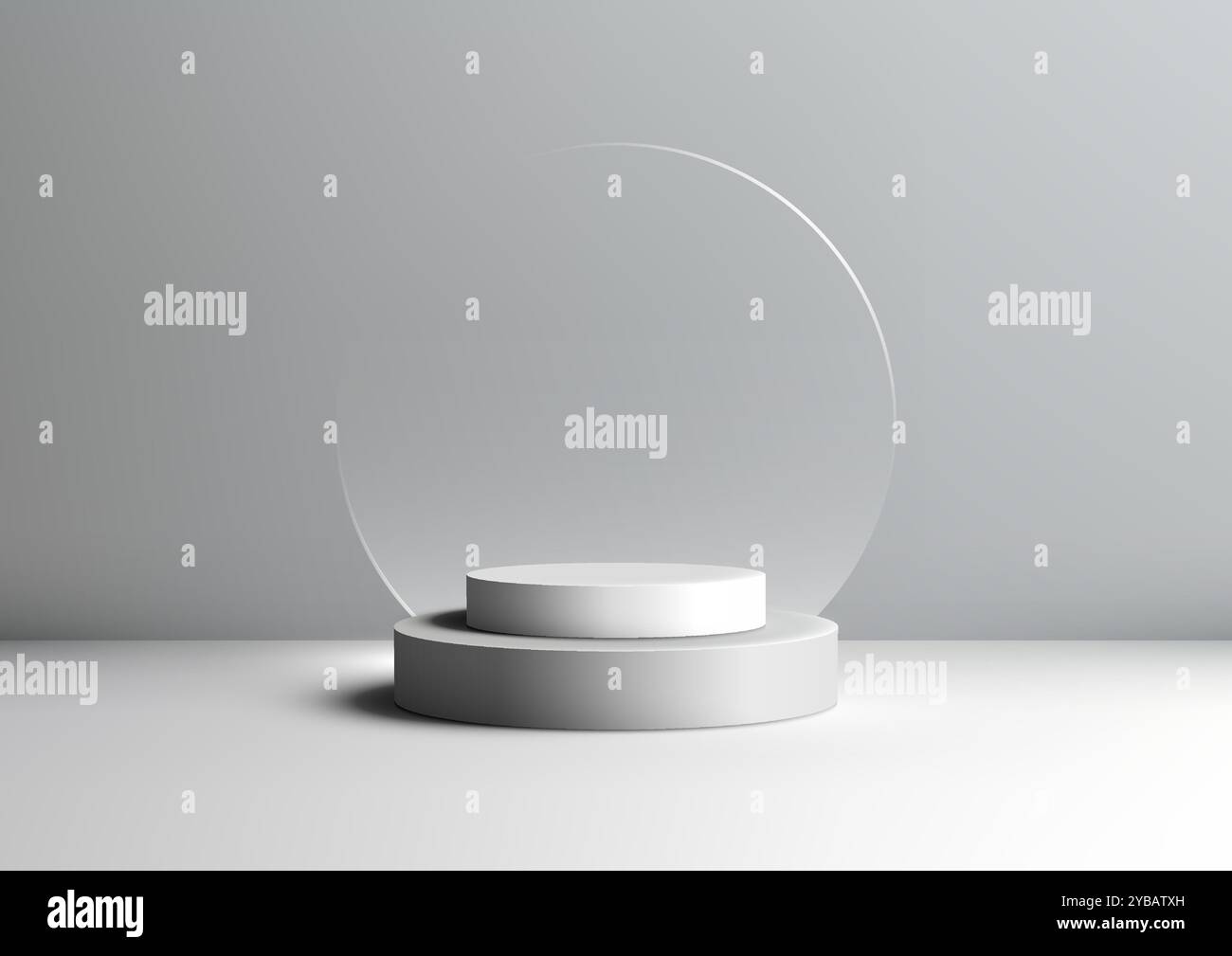 Minimalist 3D circular podium set against a neutral gray backdrop with ...
