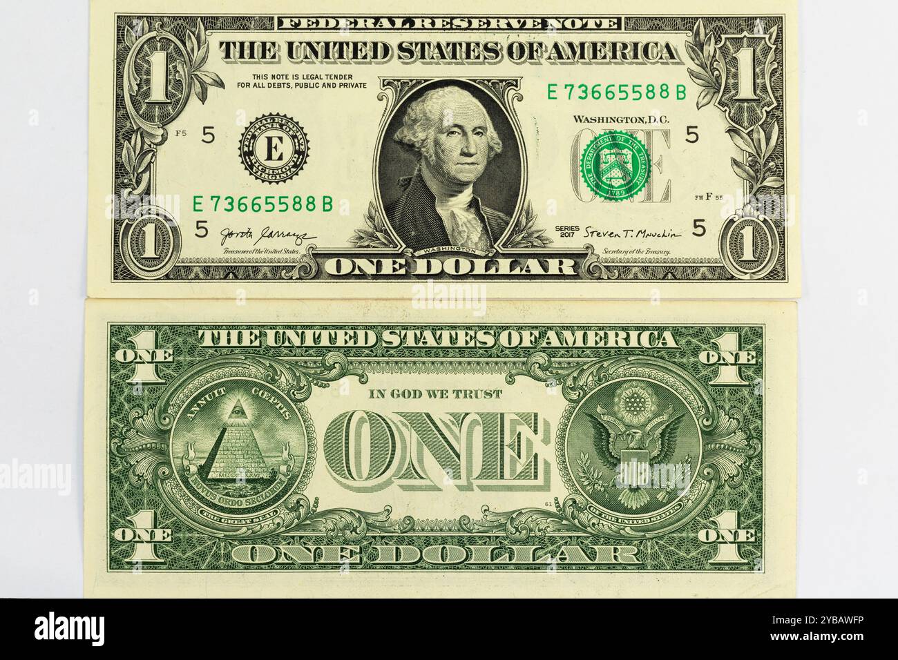 U.S. One Dollar Bill Front and Back Sides on White Isolated Background ...