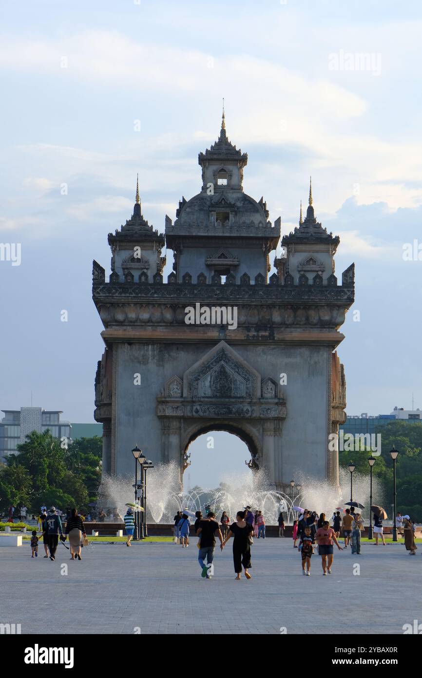 Patuxay, the Victory Monument with musical fountain in front from ...