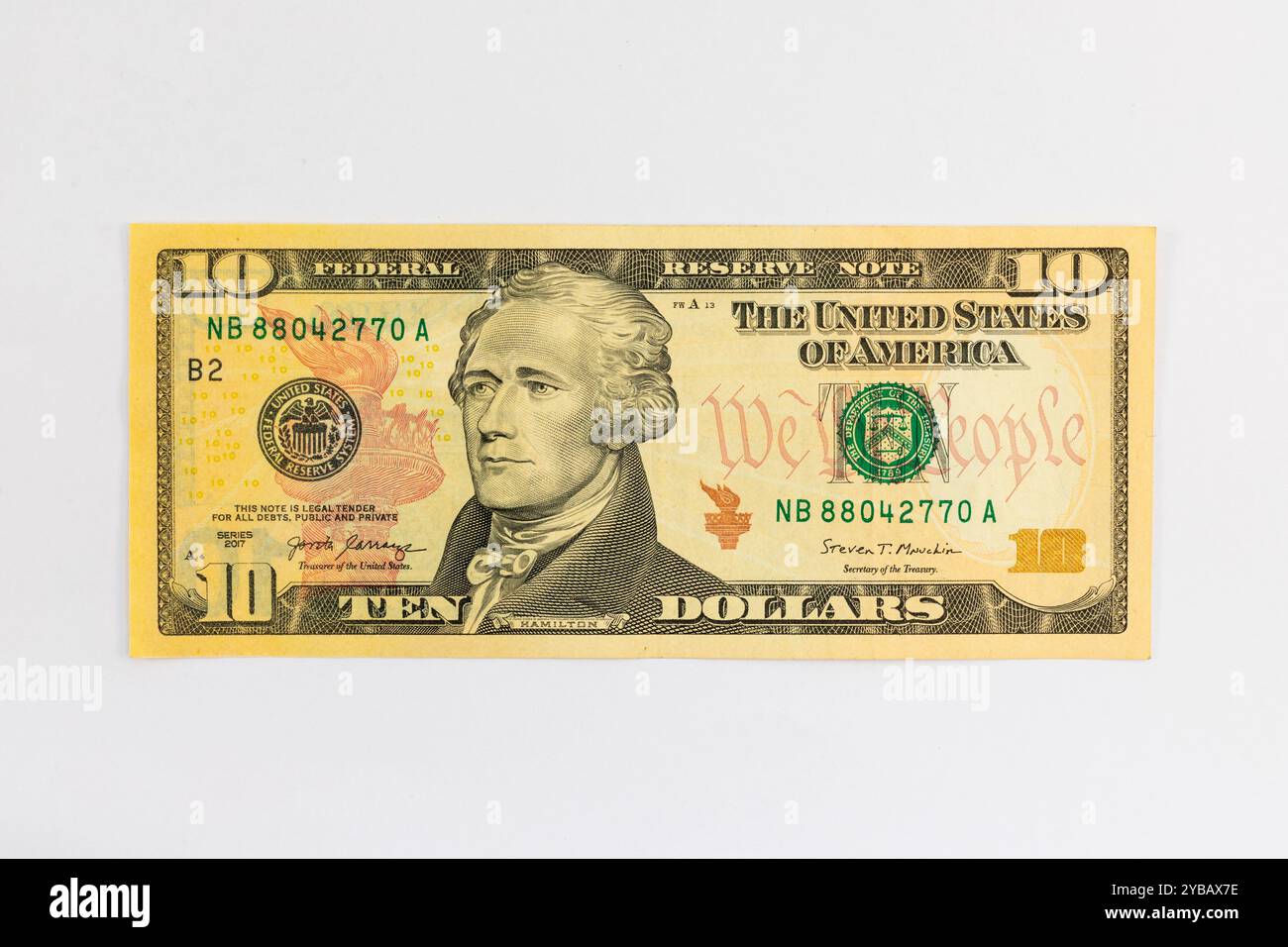 Close-Up of a 10 Dollar Bill Featuring Alexander Hamilton Stock Photo ...