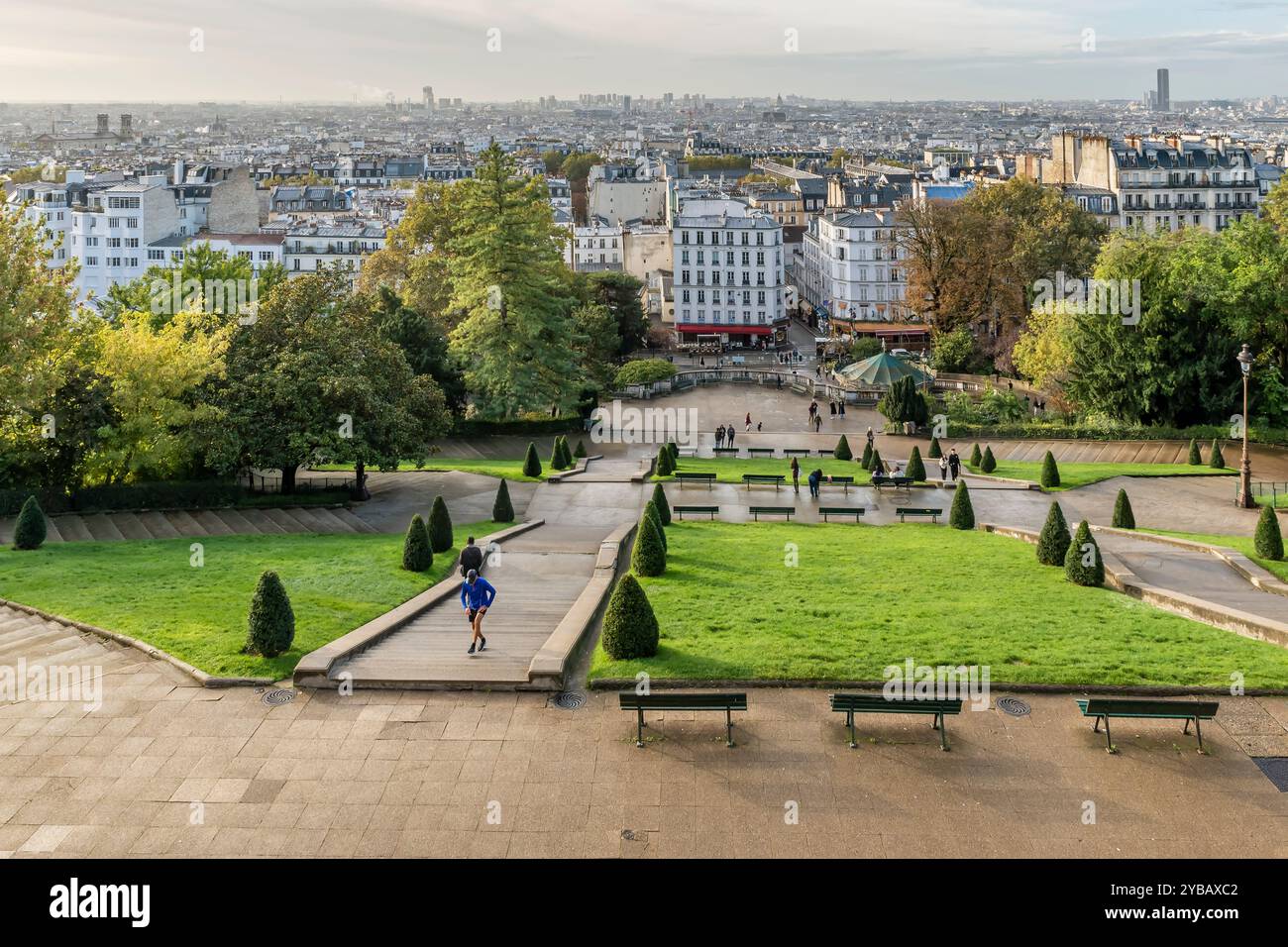 Beautiful panoramic aerial view of Paris, France from Montmartre hill ...