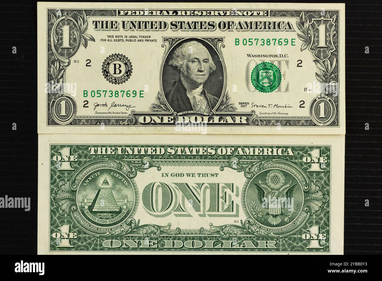 U.S. One Dollar Bill Front and Back Sides on Black Background Stock ...