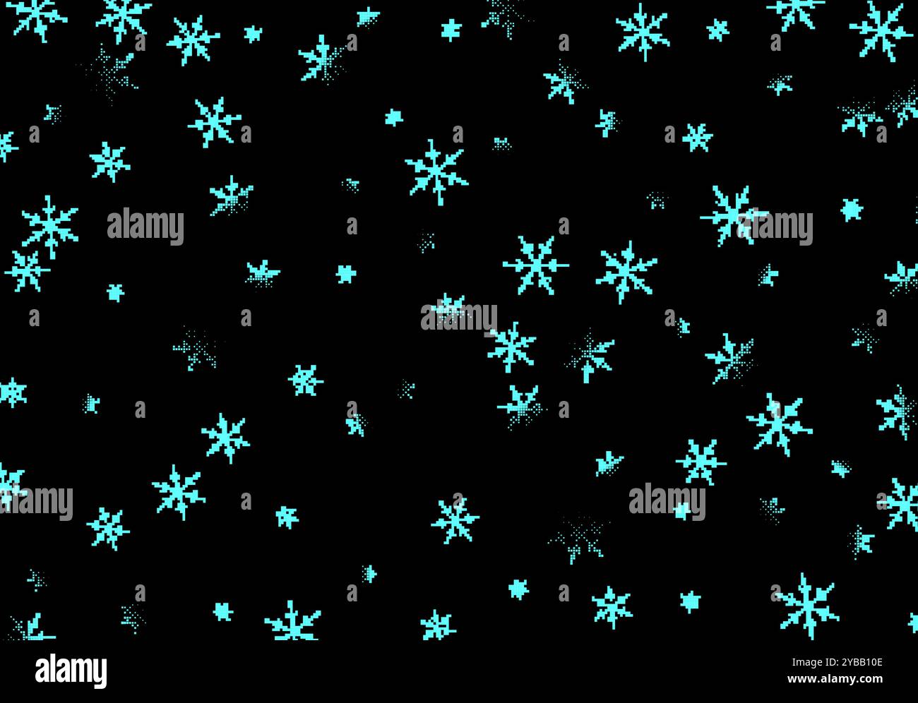 Pixel snowflakes on black background for Christmas greeting card ...