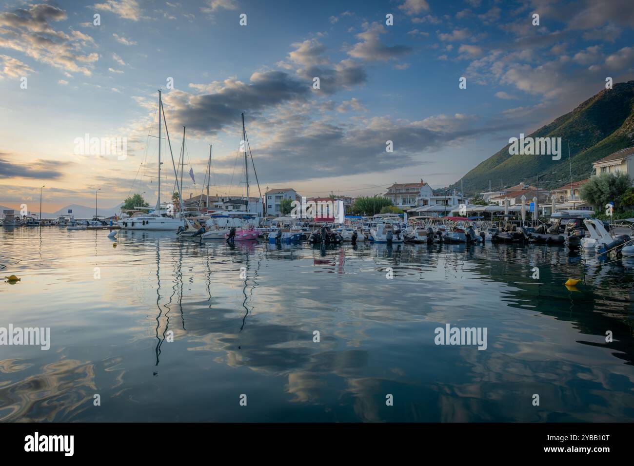 Sunrise over Nikianna harbour, Lefkada island, Greece, with beautiful ...