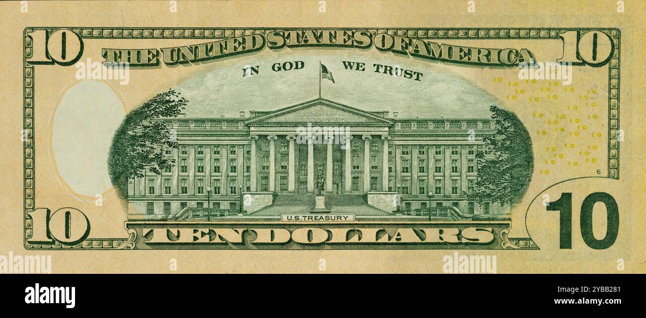 Close-up of a U.S. Ten Dollar Bill (Back Side) Featuring the U.S ...