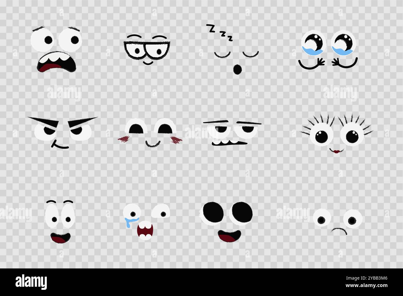 Face emotions, comic expressions, cute crazy eyes collection isolated ...
