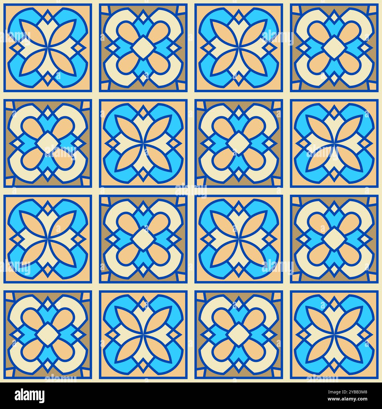 Hand drawn seamless pattern of square ceramic tile. Ornate patchwork ...