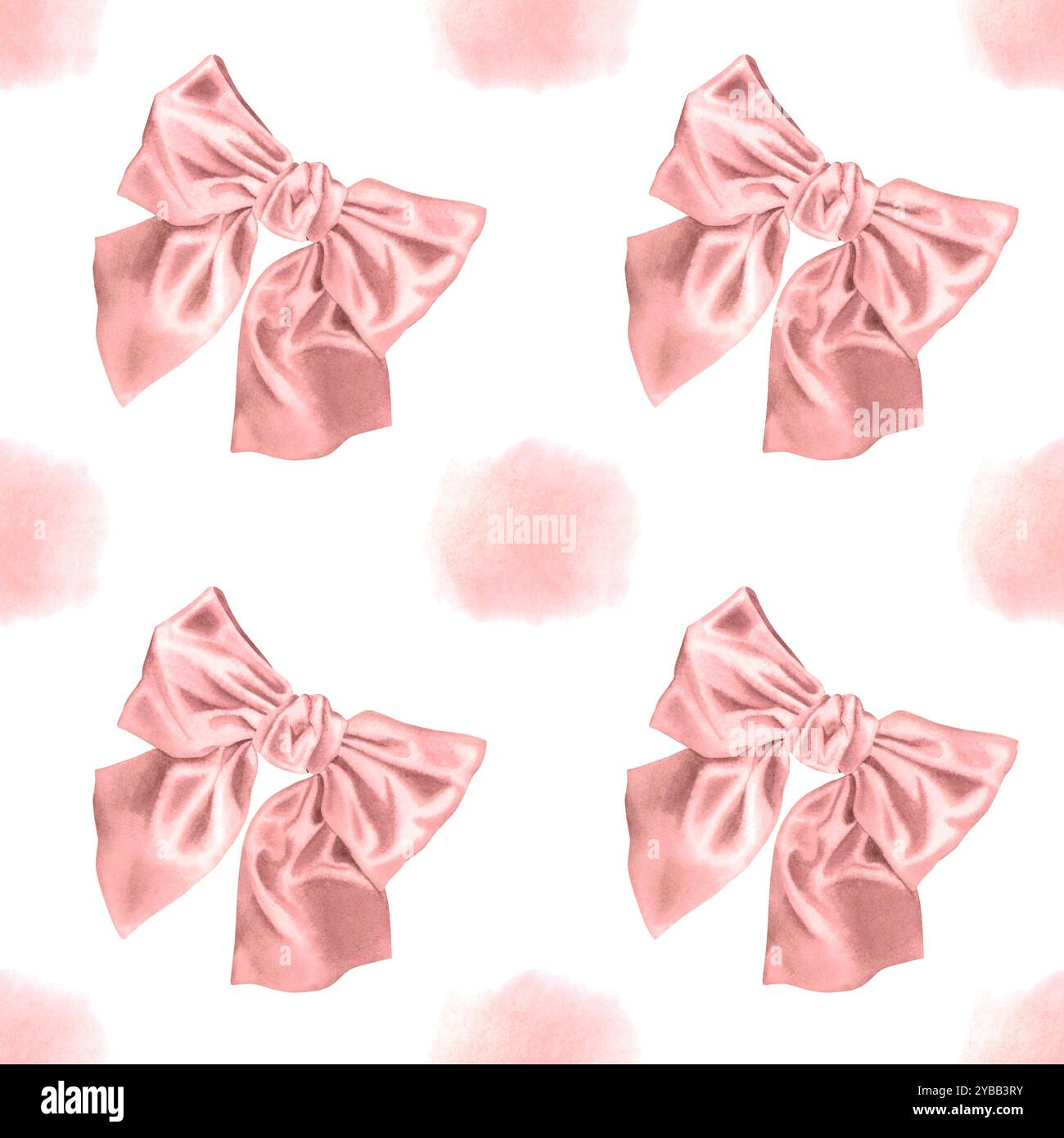 Seamless pattern of abstract pink watercolor stain and ribbon bow ...