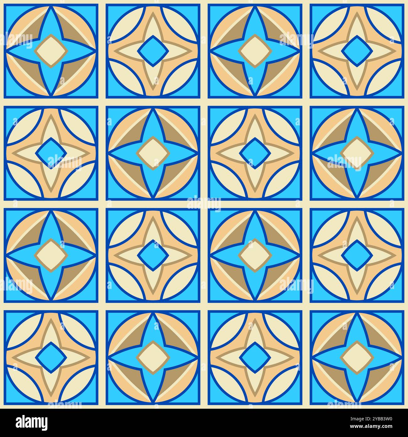 Hand drawn seamless pattern of square ceramic tile. Ornate patchwork ...