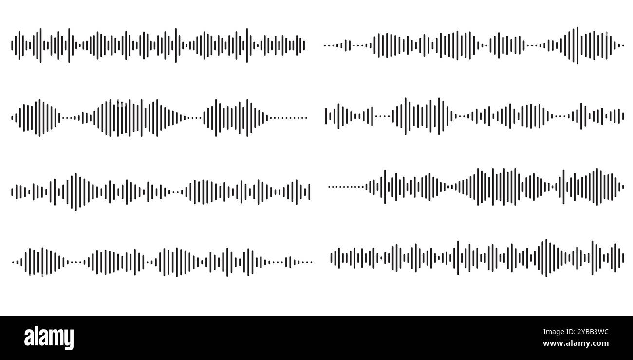 Set of voice message equalizer. Voice sound line with broken lines ...