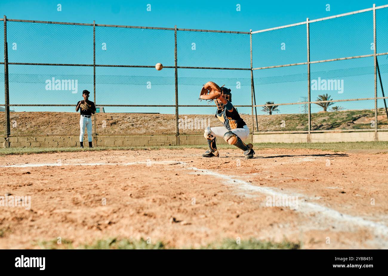 People, field and playing for baseball, game and competition with ball ...