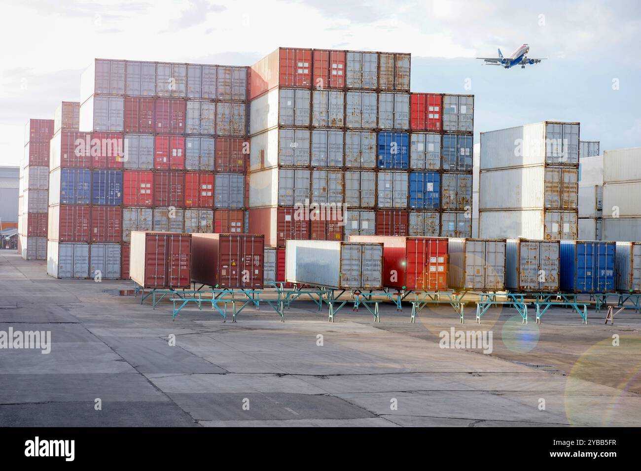 Container storage yard international trade perspective Stock Photo - Alamy