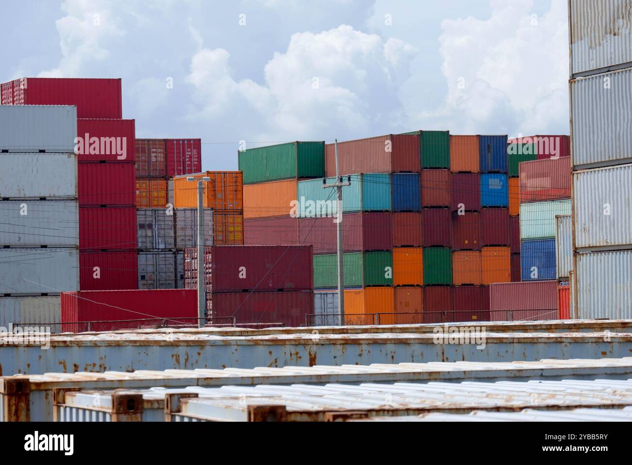 Container fleet view of export and import trade Stock Photo - Alamy