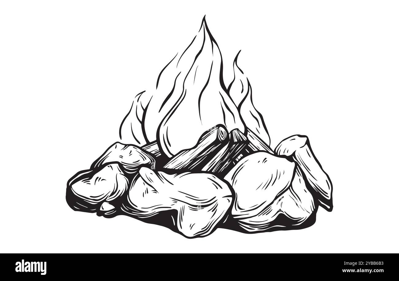 Hand drawn vector illustration of a Camp Fire in vintage style. Sketch ...