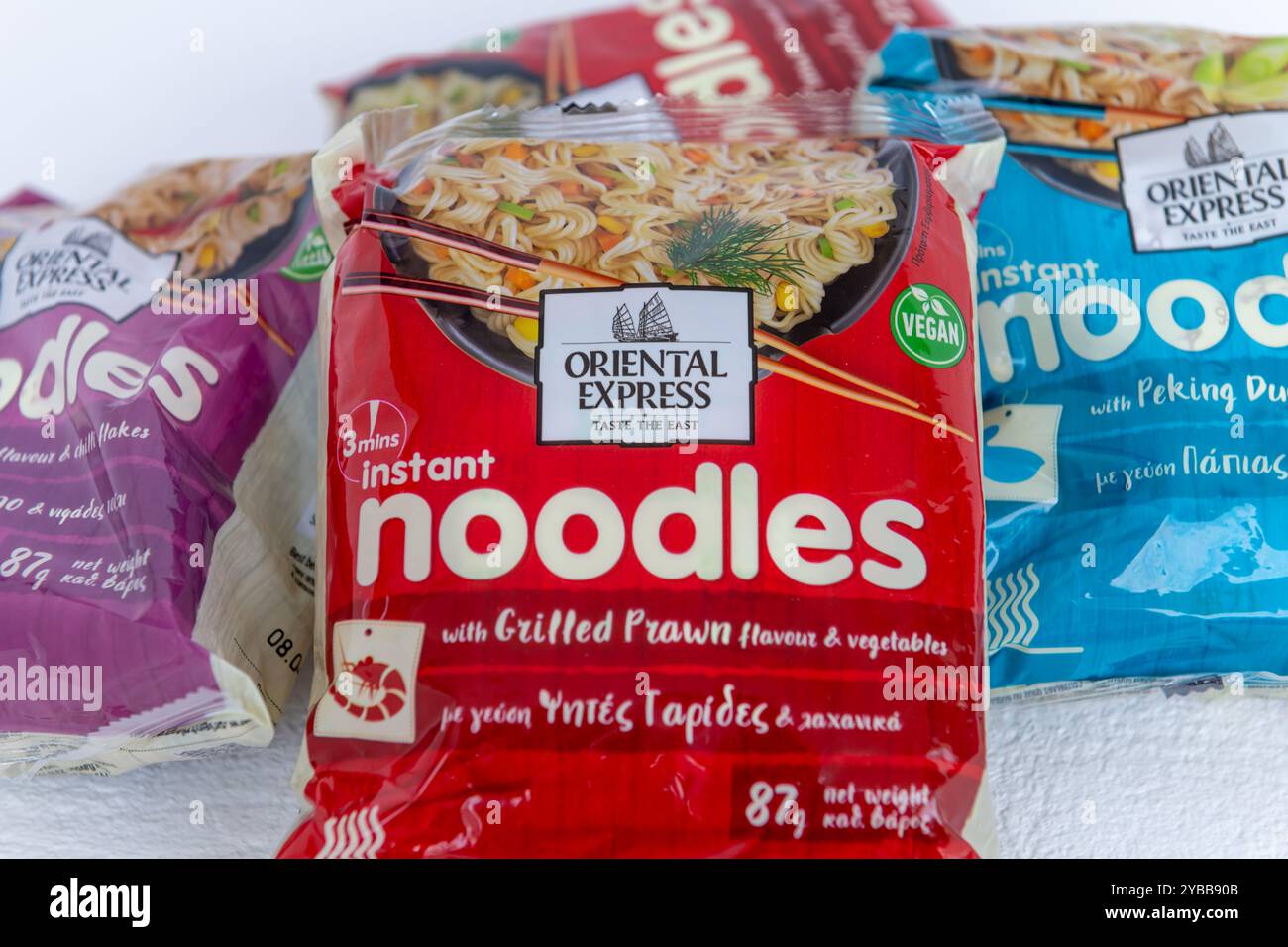 Lefkada, Greece- 10.10.2024. Close up of packets of Oriental Express ...