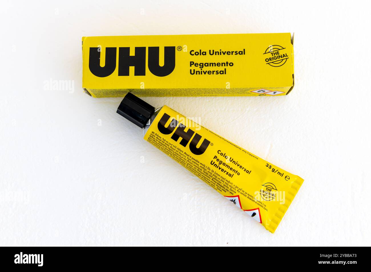 Lefkada, Greece- 10.03.2024. The package and a tube of glue of the ...