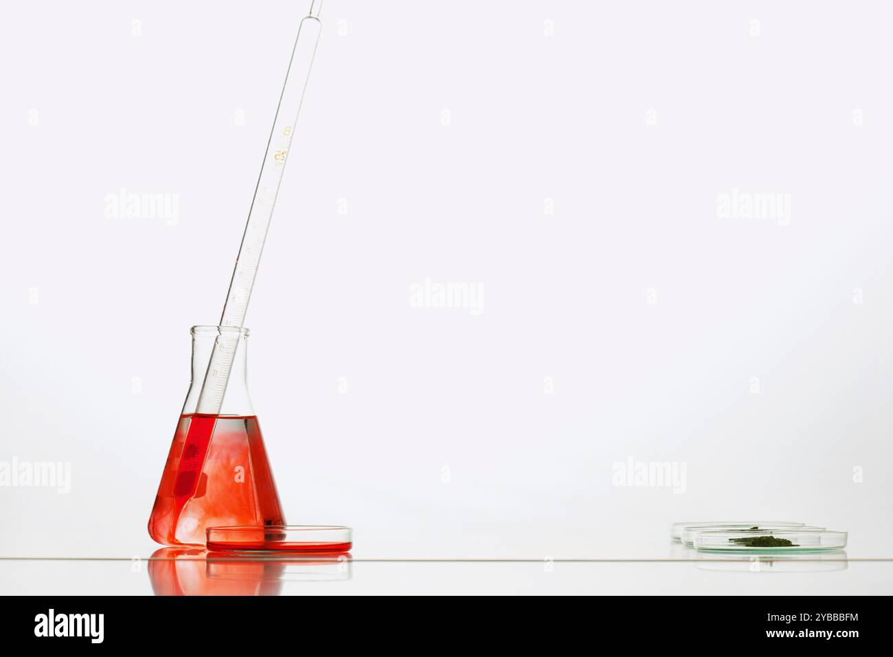 Erlenmeyer flask with Red Solution, Pipette and Petri Dishes Stock ...